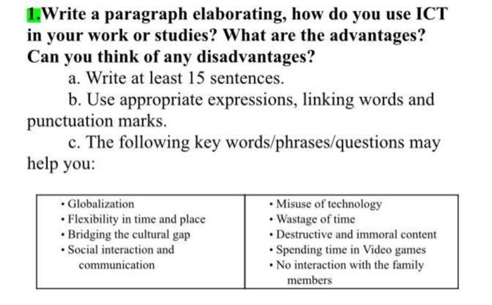 Solved 1.Write a paragraph elaborating, how do you use ICT | Chegg.com