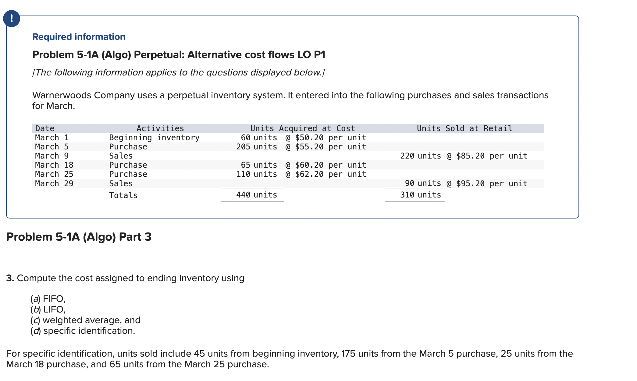 Solved Required information Problem 5-1A (Algo) ﻿Perpetual: | Chegg.com
