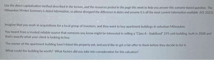 Solved Use the direct capitalization method described in the | Chegg.com