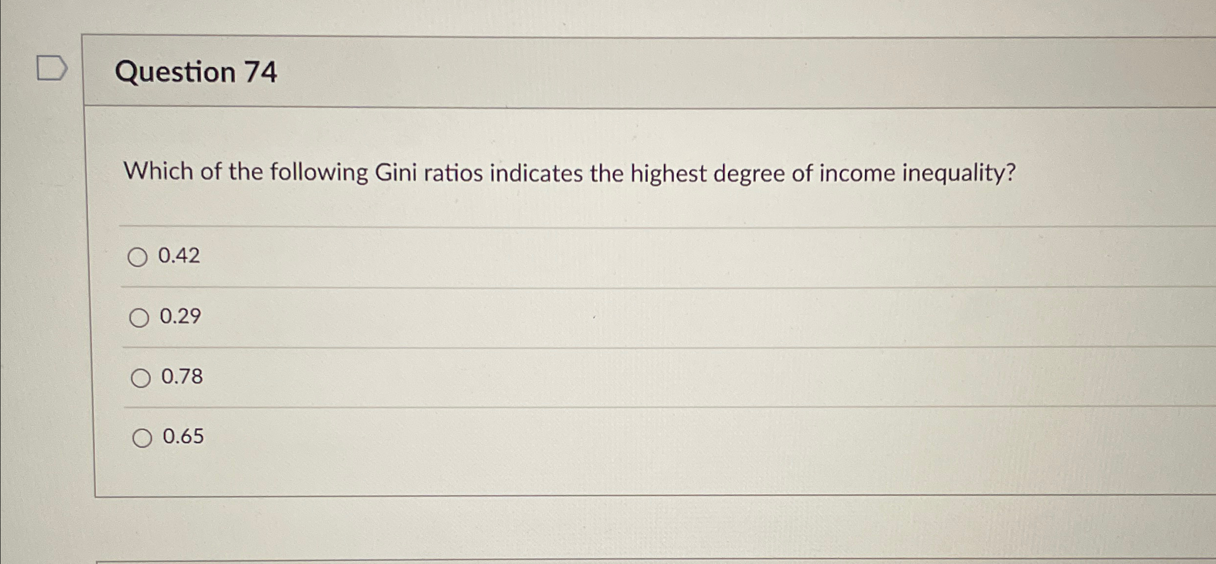 Solved Question 74Which of the following Gini ratios | Chegg.com