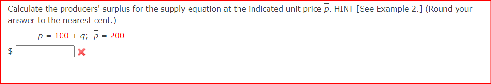 Solved Calculate the producers' surplus for the supply | Chegg.com