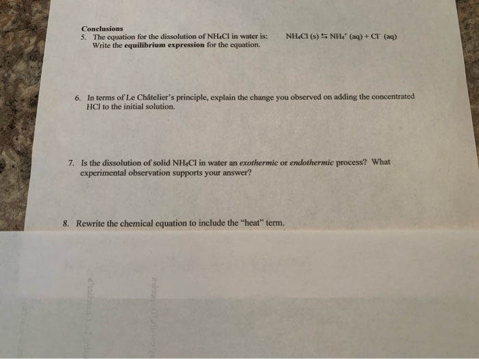 Solved Conclusions 5. The equation for the dissolution of | Chegg.com
