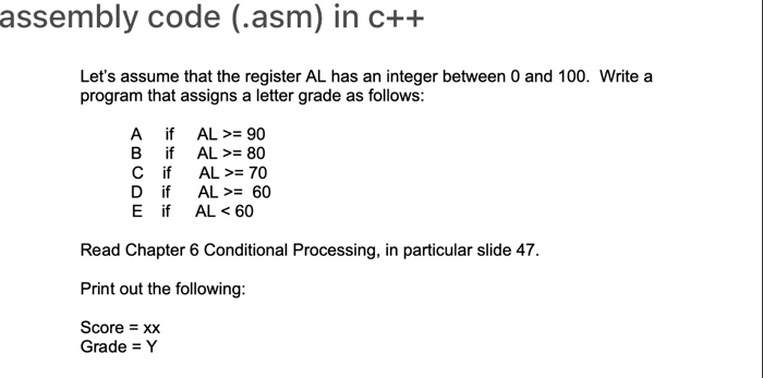 Solved assembly code (.asm) in C++ Let's assume that the | Chegg.com