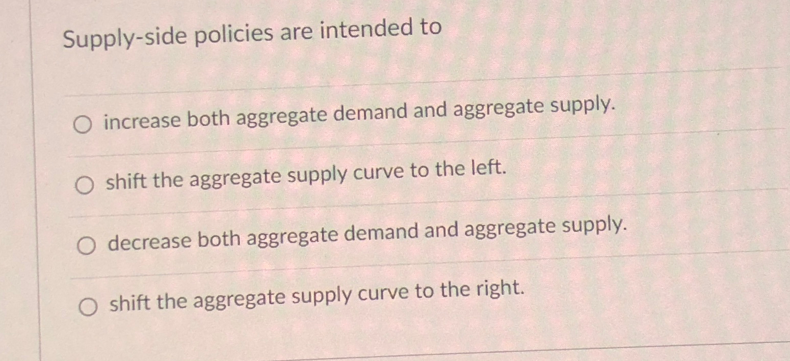 Solved Supply-side policies are intended toincrease both | Chegg.com