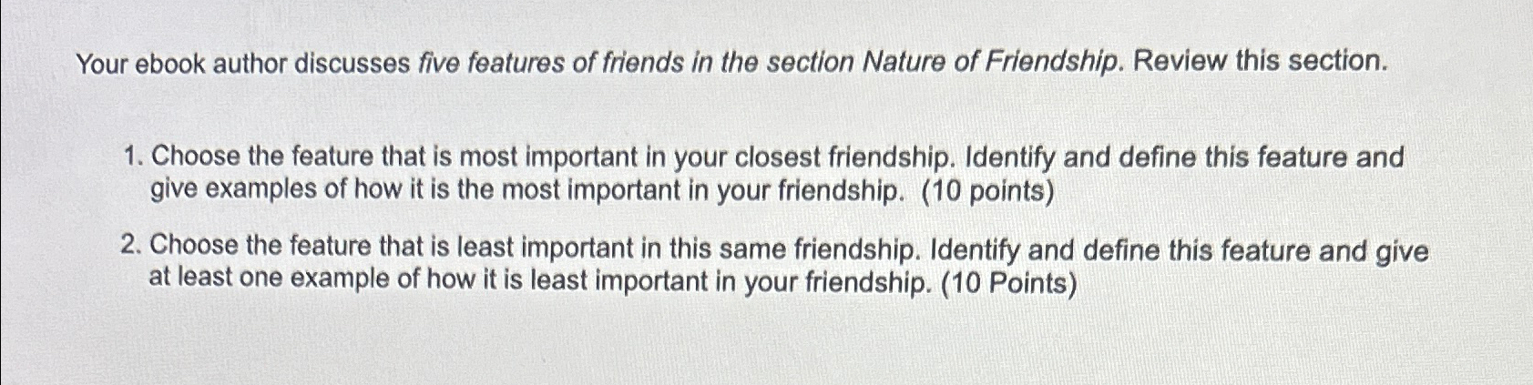 Solved Your ebook author discusses five features of friends | Chegg.com
