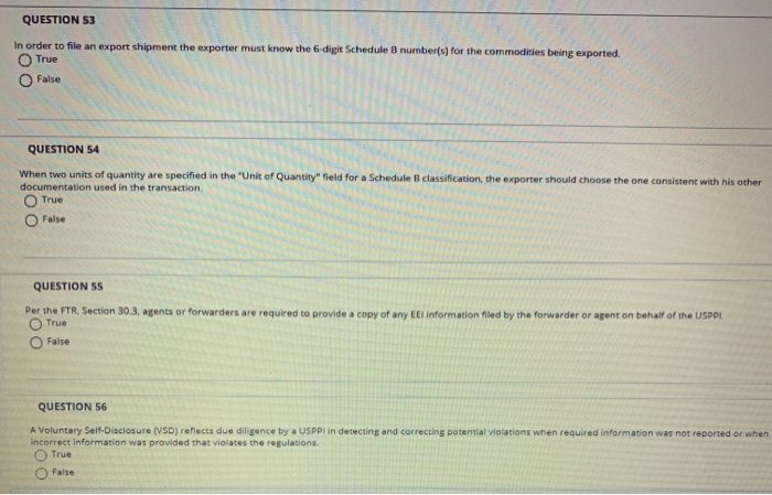 Solved QUESTION 53 In order to file an export shipment the | Chegg.com