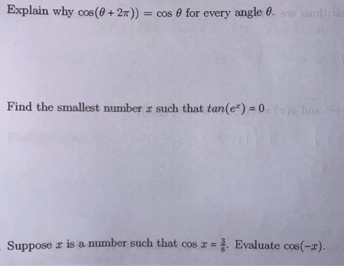 Solved Explain why cos(e + 2)) = cos e for every angle 0.8 | Chegg.com