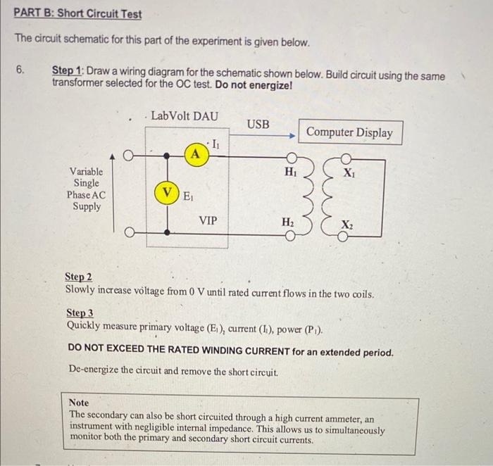 Solved PART B: Short Circuit Test The circuit schematic for | Chegg.com