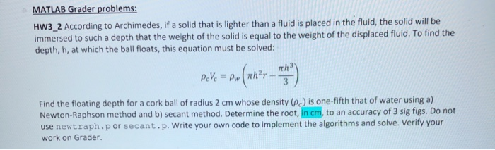 MATLAB Grader problems: HW3 2 According to | Chegg.com