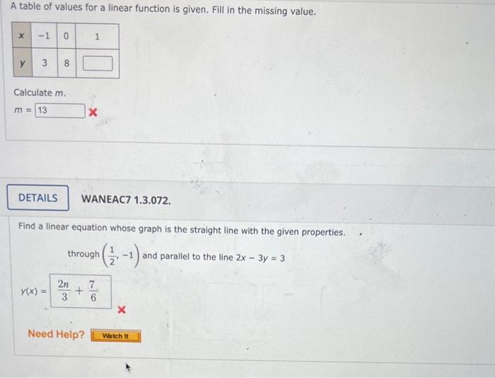 Solved A table of values for a linear function is given. | Chegg.com