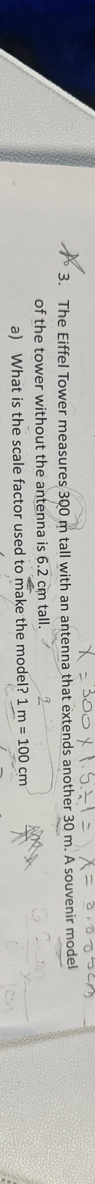 Solved The Eiffel Tower measures 300m ﻿tall with an antenna | Chegg.com