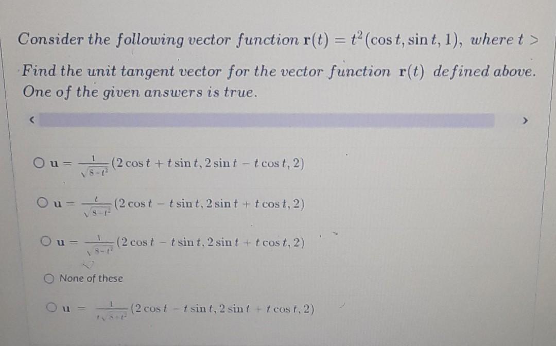 Solved Consider the following vector function r(t) = + | Chegg.com