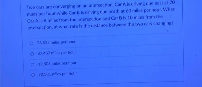 Solved Two cars are converging on an intersection Car A ls | Chegg.com