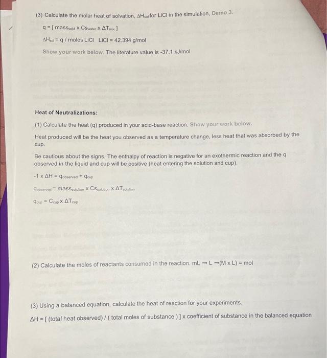 (3) Calculate the molar heat of solvation, ΔHsol for | Chegg.com