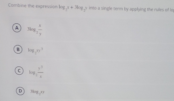 Solved Combine the expression log2x+3log2y ﻿into a single | Chegg.com