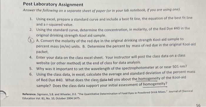 Post Laboratory Assignment Answer the following on a | Chegg.com