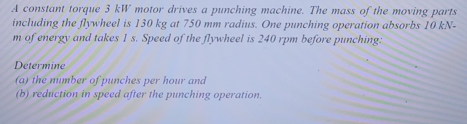 Solved A constant torque 3 kW motor drives a punching | Chegg.com