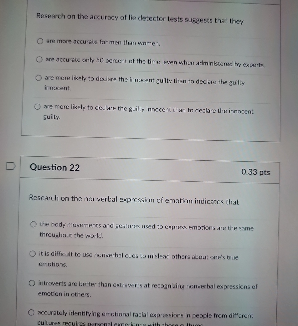 Solved Research on the accuracy of lie detector tests | Chegg.com