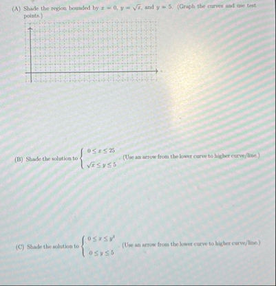 Solved (A) ﻿Shade the region bounded by x=0,y=x2, ﻿and | Chegg.com