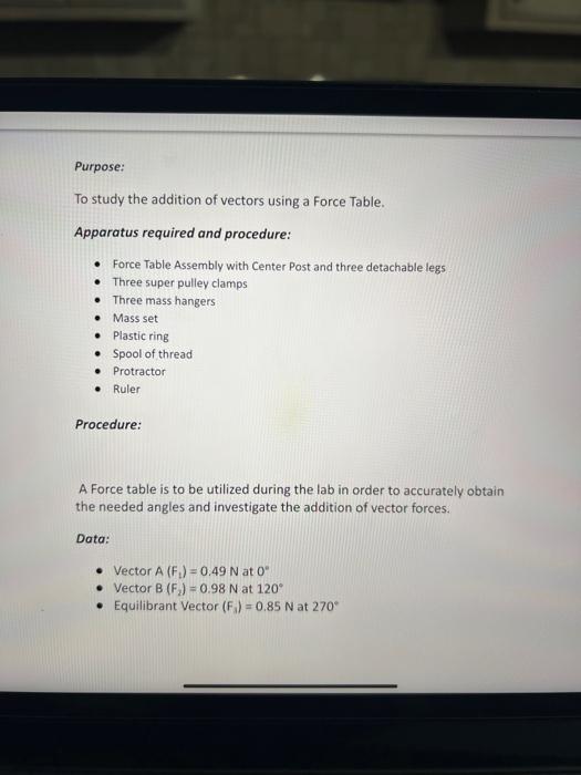 Purpose: To study the addition of vectors using a | Chegg.com