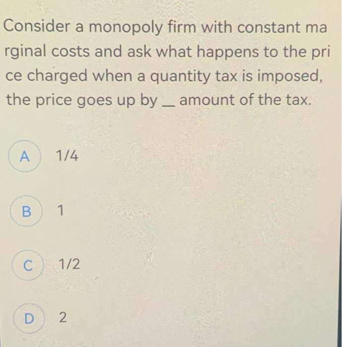 Solved Consider a monopoly firm with constant ma rginal | Chegg.com