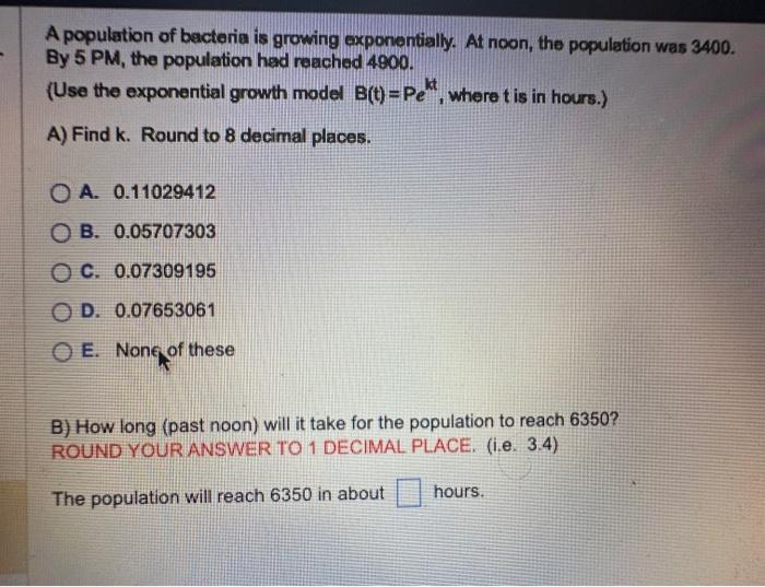 Solved A population of bacteria is growing exponentially. At | Chegg.com