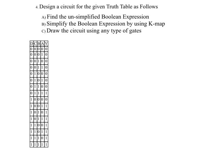 Solved 4. Design a circuit for the given Truth Table as | Chegg.com