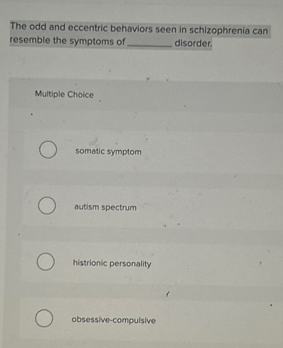 Solved The odd and eccentric behaviors seen in schizophrenia | Chegg.com
