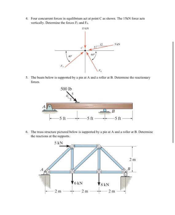 Solved 4. Four concurrent forces in equilibrium act at point | Chegg.com