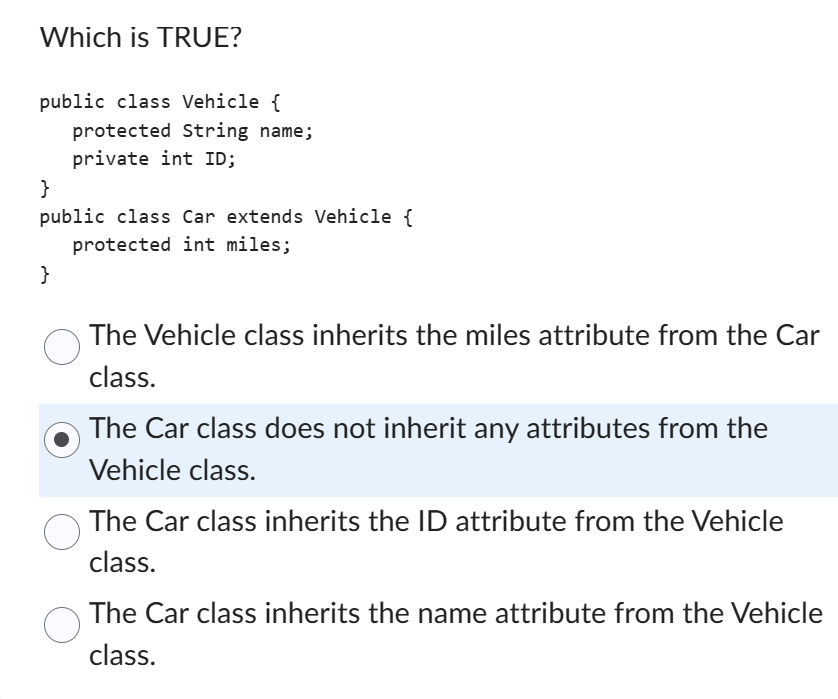Solved Which Is Truethe Vehicle Class Inherits The Miles