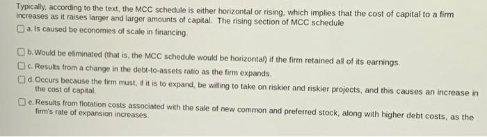 Solved Typically, according to the text, the MCC schedule is | Chegg.com