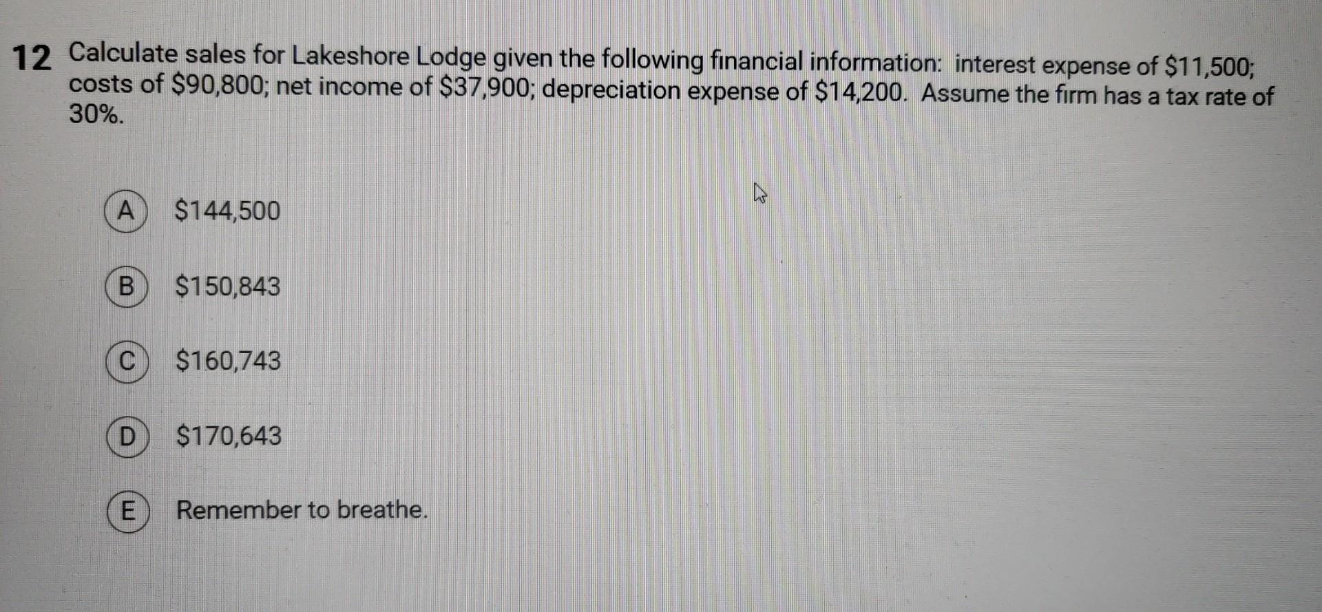 Solved 12 Calculate sales for Lakeshore Lodge given the | Chegg.com