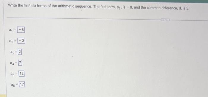 Solved Write the first six terms of the arithmetic sequence. | Chegg.com