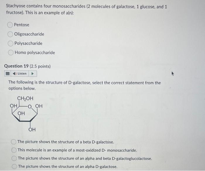 Solved Stachyose contains four monosaccharides ( 2 molecules | Chegg.com