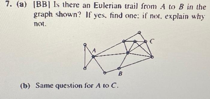 Solved (a) [BB∣ is there an Eulerian trail from A to B in | Chegg.com