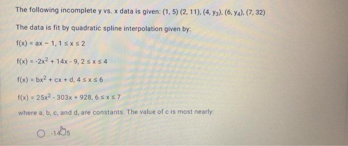 Solved The following incomplete y vs. x data is given: (1.5) | Chegg.com