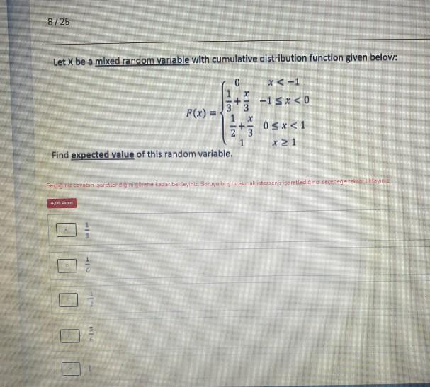 Solved 8725 Let X be a mixed random variable with cumulative | Chegg.com