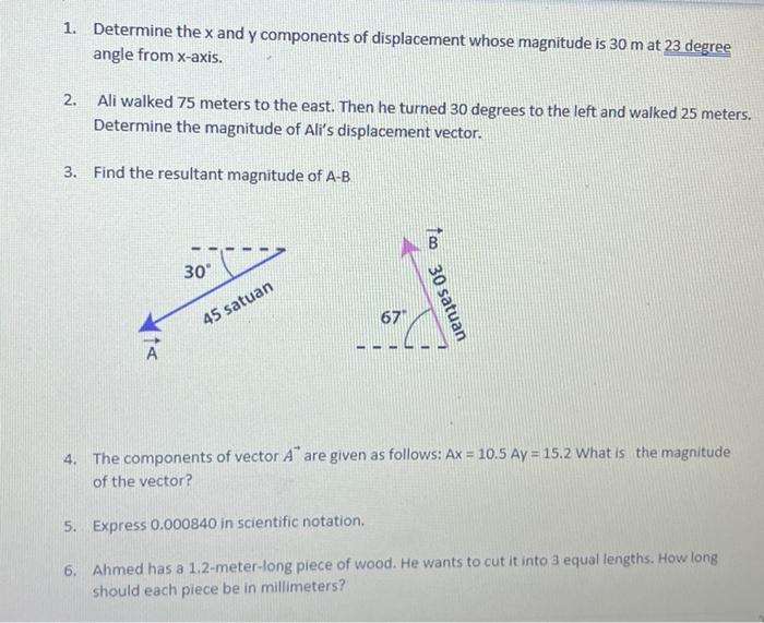Solved 1. Determine the x and y components of displacement | Chegg.com