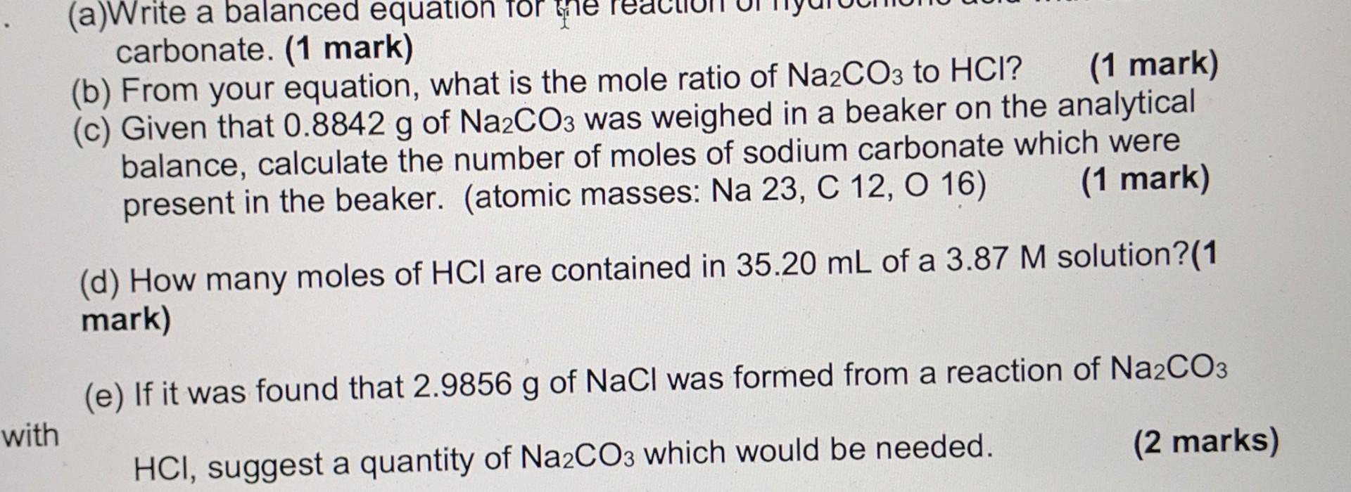 Solved (a)Write a balanced equation for me carbonate. (1 | Chegg.com