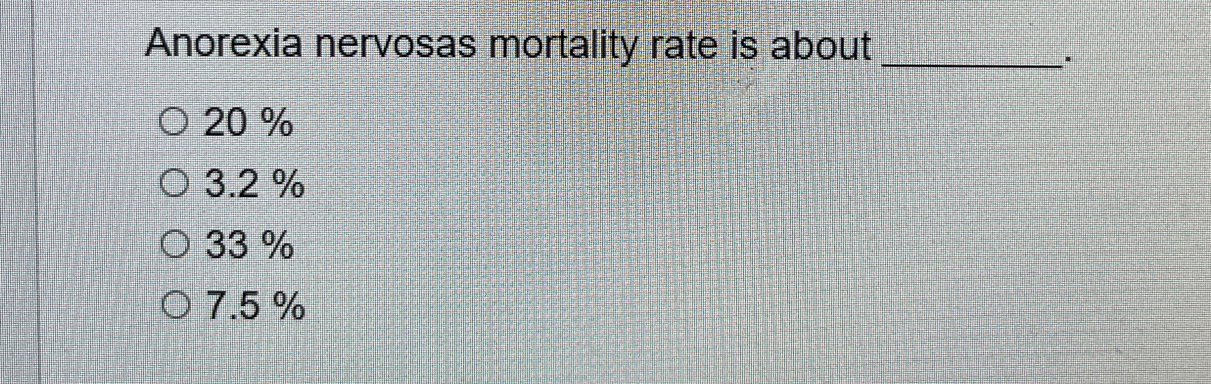 Anorexia nervosas mortality rate is about | Chegg.com