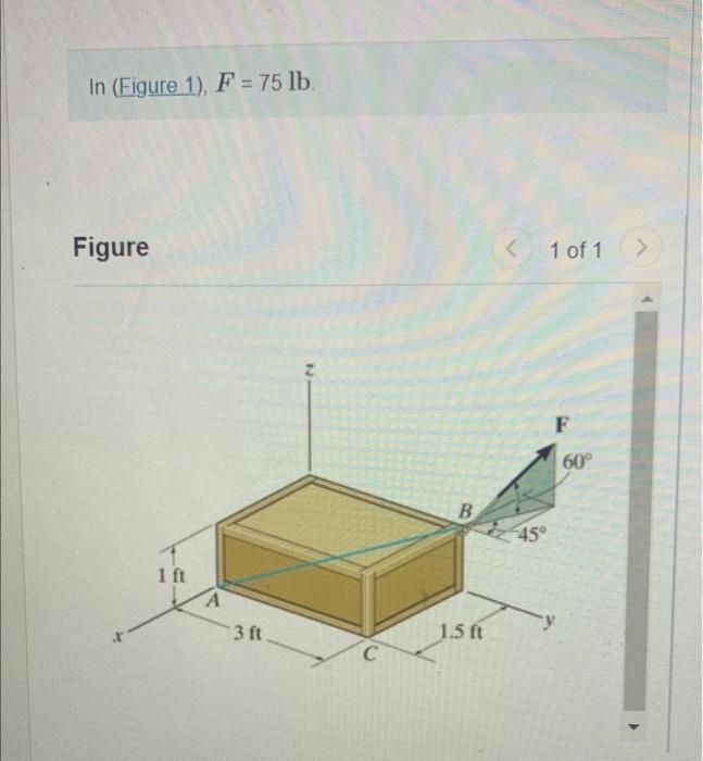 Solved In (Figure 1), F=75lb. Figure 1 of 1Determine the | Chegg.com