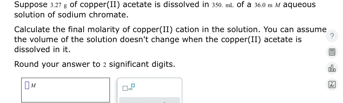 Solved Suppose 3.27g ﻿of copper(II) ﻿acetate is dissolved in | Chegg.com