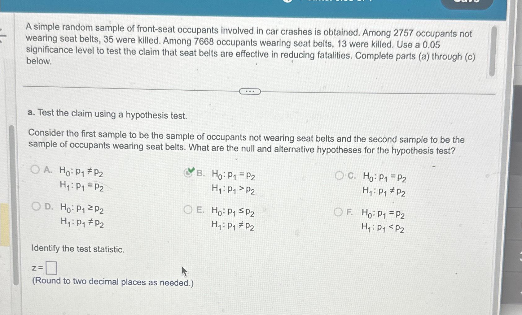 Solved A simple random sample of front-seat occupants | Chegg.com