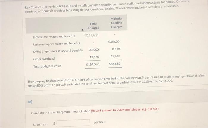 Solved a. compute the rate charged per hour of laborb. | Chegg.com