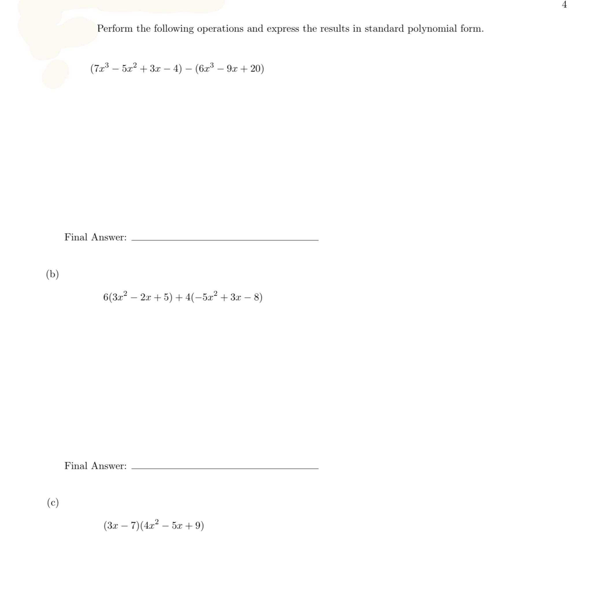 Solved Perform the following operations and express the | Chegg.com