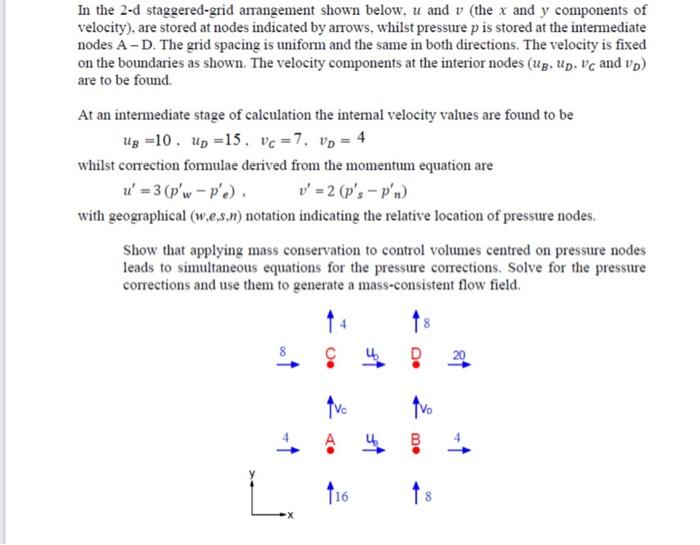 Solved In the 2−d staggered-grid arrangement shown below, u | Chegg.com