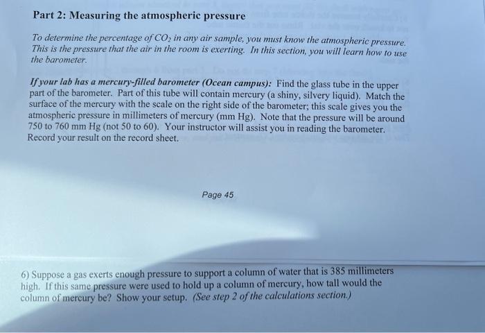 Solved Part 2: Measuring the atmospheric pressure To | Chegg.com