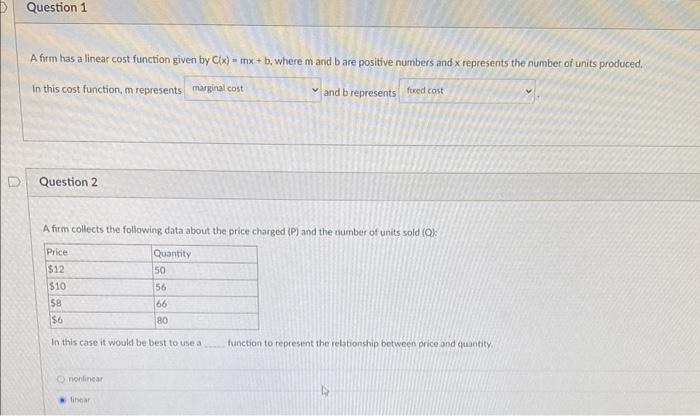 Solved Question 1 A firm has a linear cost function given by | Chegg.com