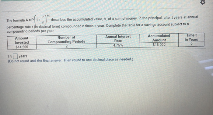 Solved The formula A describes the accumulated value, A. of | Chegg.com