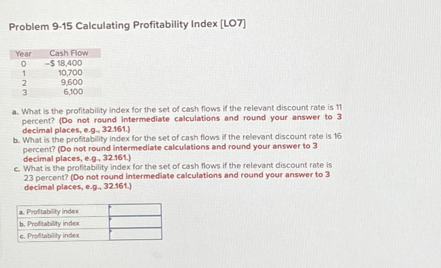 Solved Problem 9-15 ﻿Calculating Profitability Index | Chegg.com
